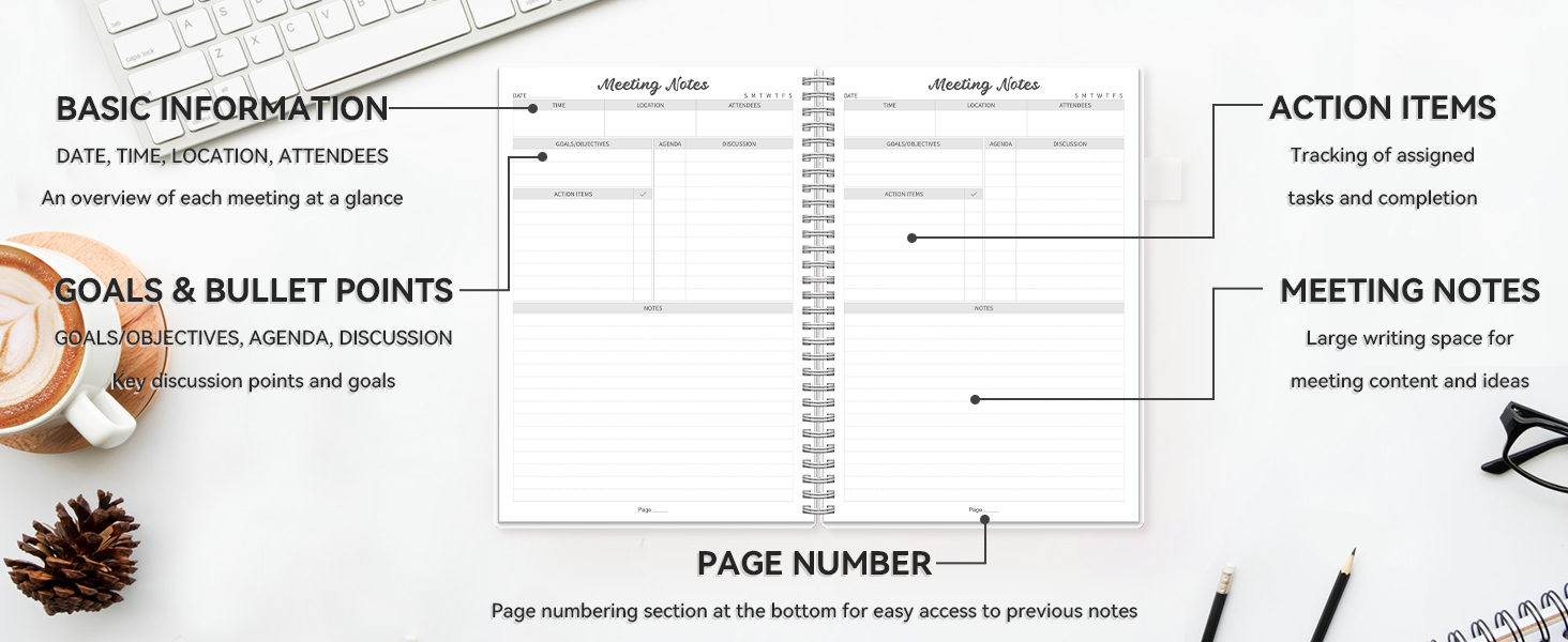 Meeting Notes Notebook For Work Meeting Notebook With Action Items Agenda For