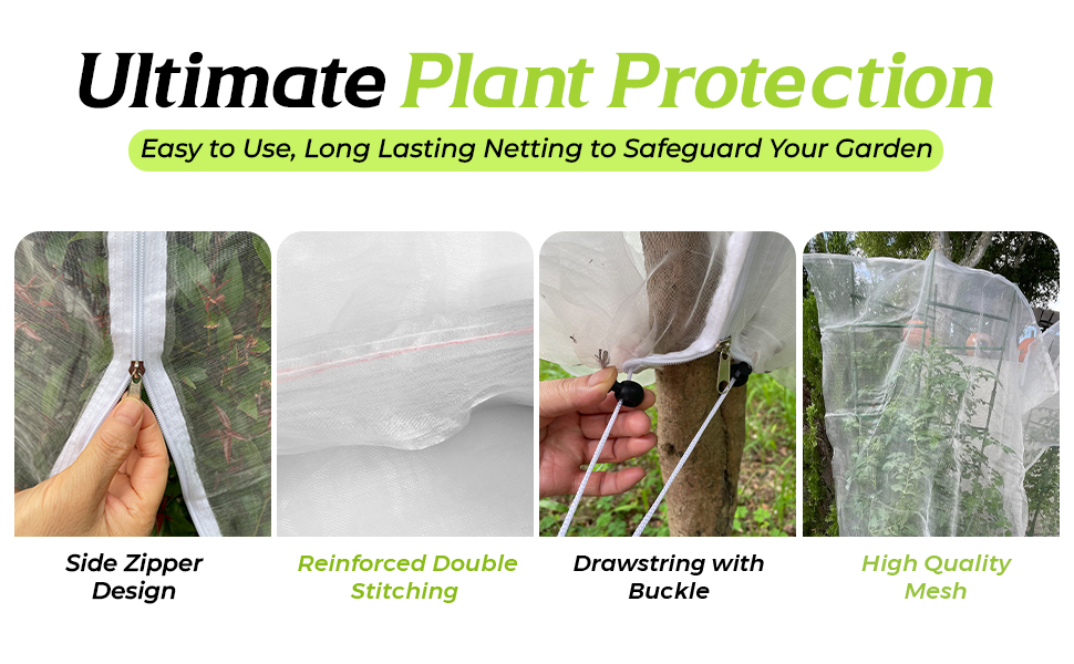 Amazon.com : 2 Pcs Fruit Tree Netting with Zipper & Drawstring, 6ft x 6ft Insect & Bird Netting ...