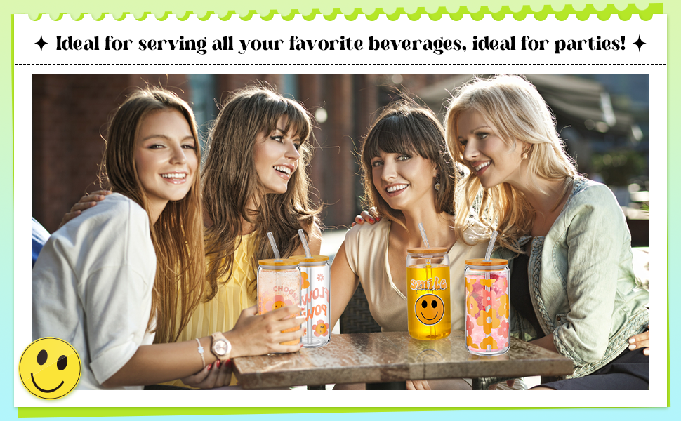 Amazon.com: Umigy 8 Pcs Cute Glass Cups with Bamboo Lids and Straws ...