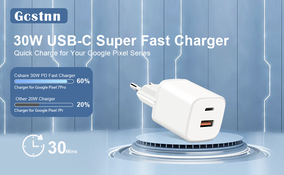 USB C Caricabatterie 30W per Google, Gcstnn Rapido Caricatore per Google Pixel 9Pro XL/9Pro/9/8a ...