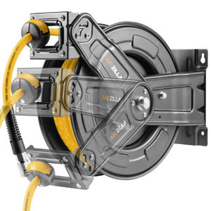 AIRZILLA Steel Retractable Air Hose Reel 3/8" Inch x 50' Feet Hybrid Polymer Hose, Heavy Duty ...