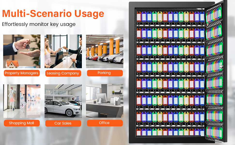 200 Hooks Key Cabinet, Anti-Theft Key Lock Box with Key Tags, Adjustable Keys Organizer Wall ...