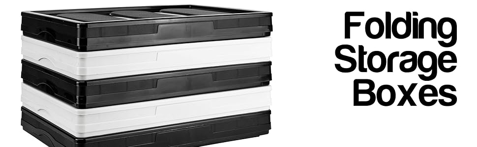 TekBox 56L Black Storage Box with Lid Folding Stackable 56 Litre Lidded ...