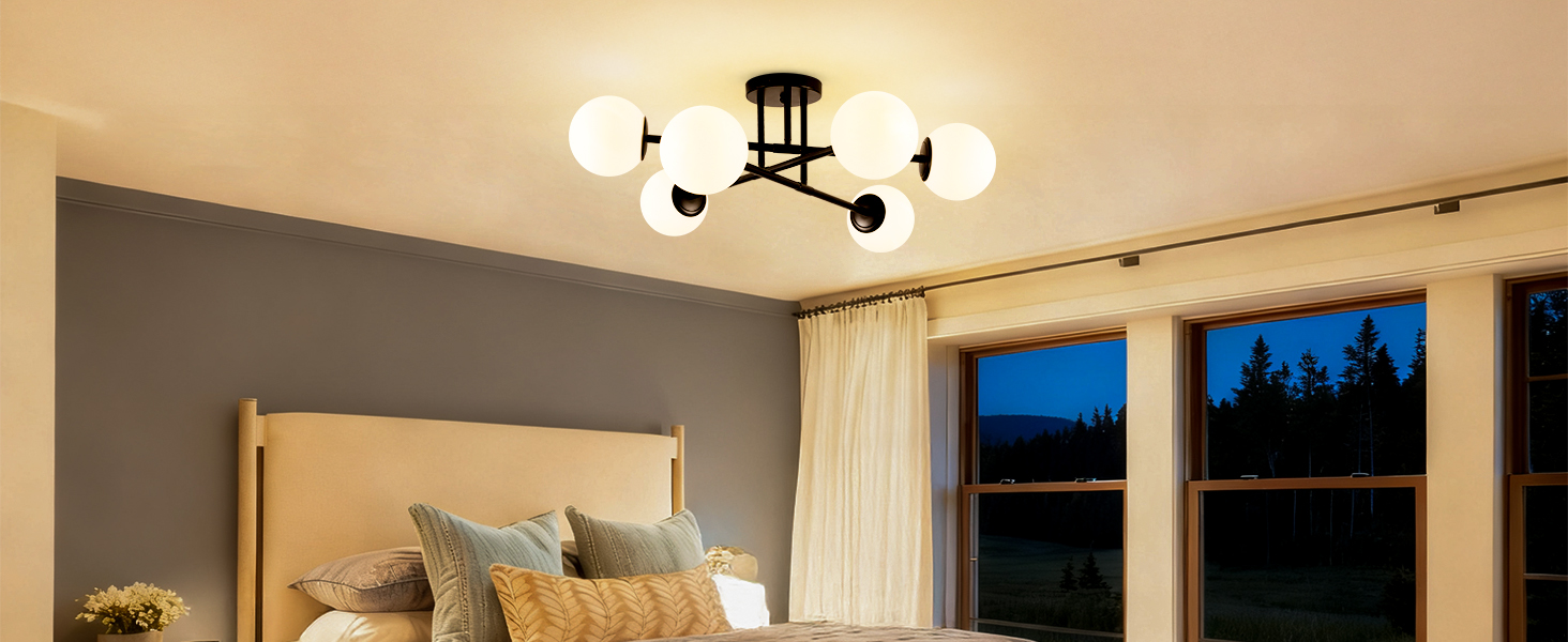 OFLNLL 6-Light Glass Sputnik Chandeliers Black Sputnik Ceiling Light ...