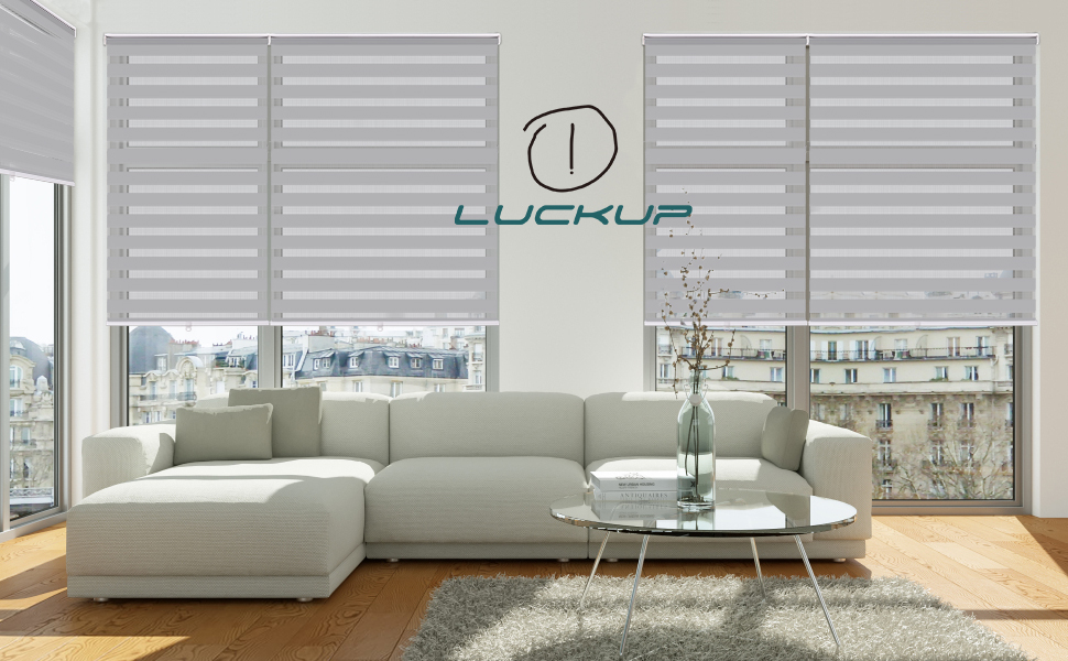 LUCKUP Cordless Zebra Blinds- Free Stop Roller Shades for Windows Dual Layer Light Control ...