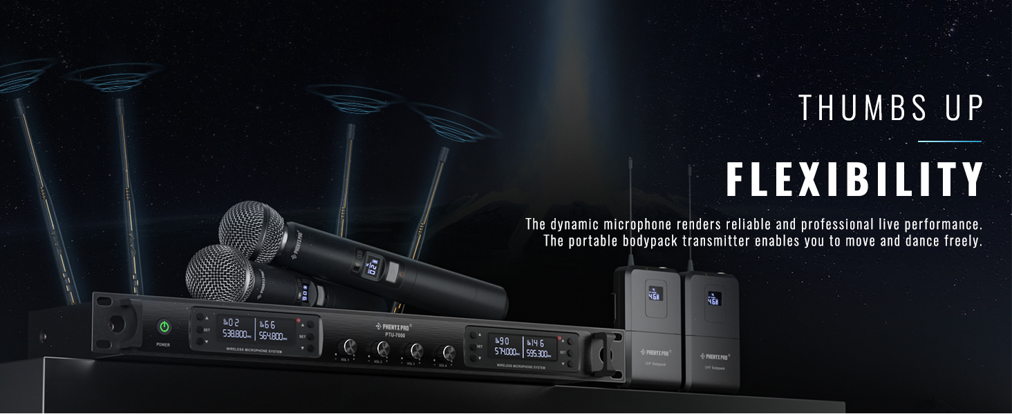 Amazon.com: Phenyx Pro Quad Wireless Microphone System w/ 4x40 UHF Channels, Auto Scan, 2 ...
