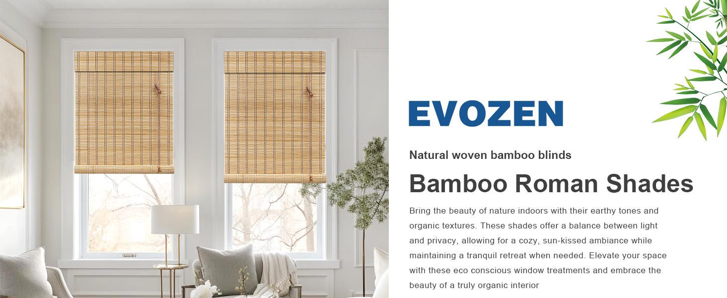 Amazon.com: EVOZEN No Tool No Drill Bamboo Blinds, Bamboo Blinds for ...
