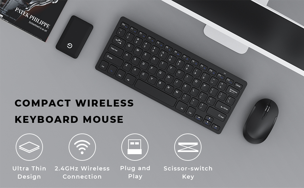 Amazon.com: Compact Wireless Keyboard Mouse, 2.4GHz Ultra Thin Small ...