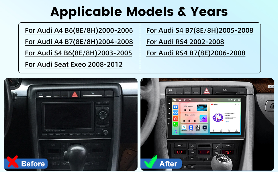 Amazon.com: EKAT [4G+64G] 8 Core Car Radio for Audi A4/S4/RS4 (2002-2007) - Android 13 Touch ...