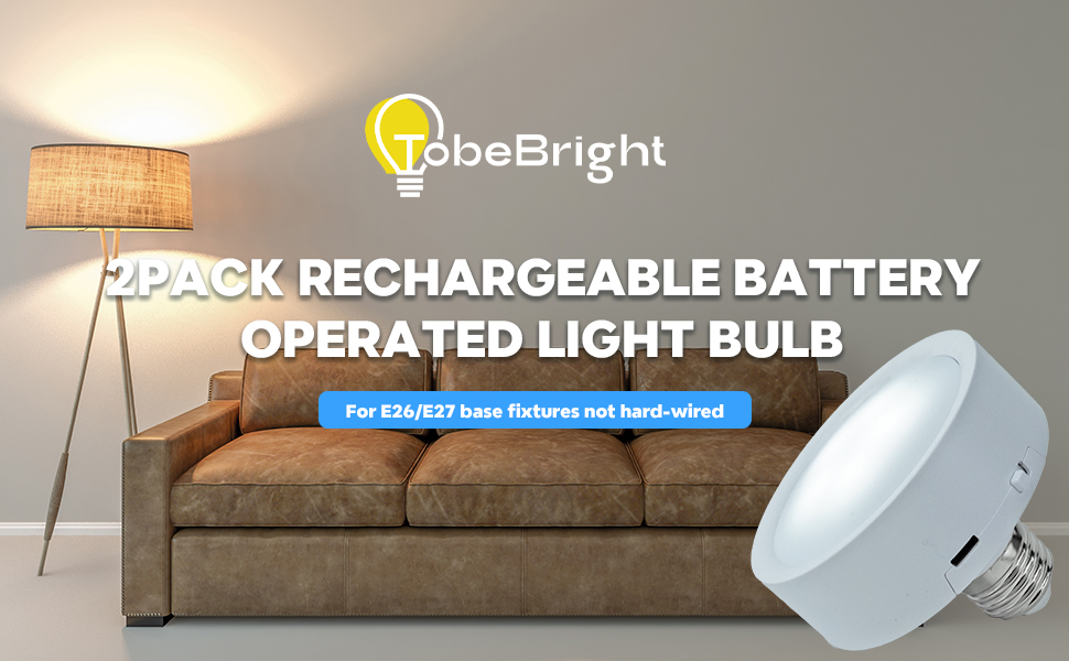 TobeBright E26 Rechargeable Light Bulbs with Remote Control Timer and 3 ...