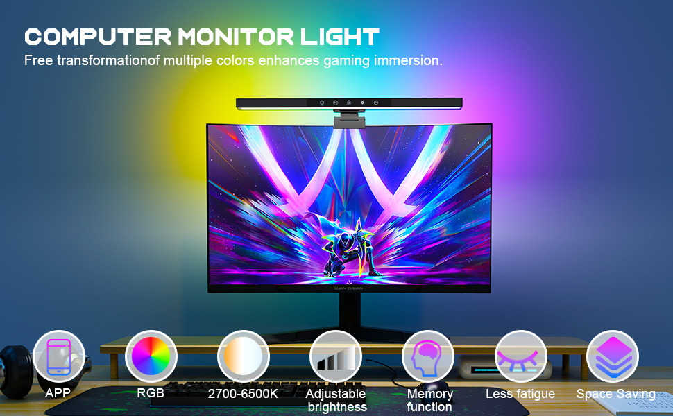 Computer Monitor Light Bar, Smart LED Screen Lamp, 6500K Cool Warm ...