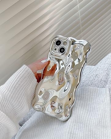 Amazon.com: UEEBAI Ripple Case for iPhone 15 Pro Max, Cute Silver Cover Wave Shape for iPhone ...