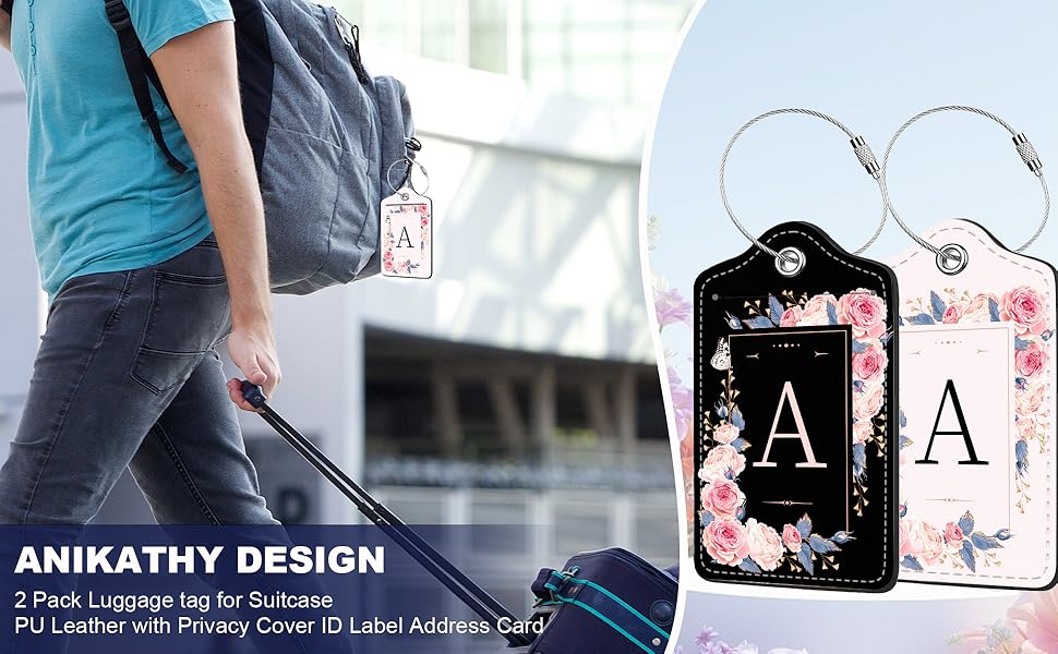 Amazon.com | 2 Pcs PU Leather Luggage Tag for Suitcases with Privacy Shield and Name ID Tag ...