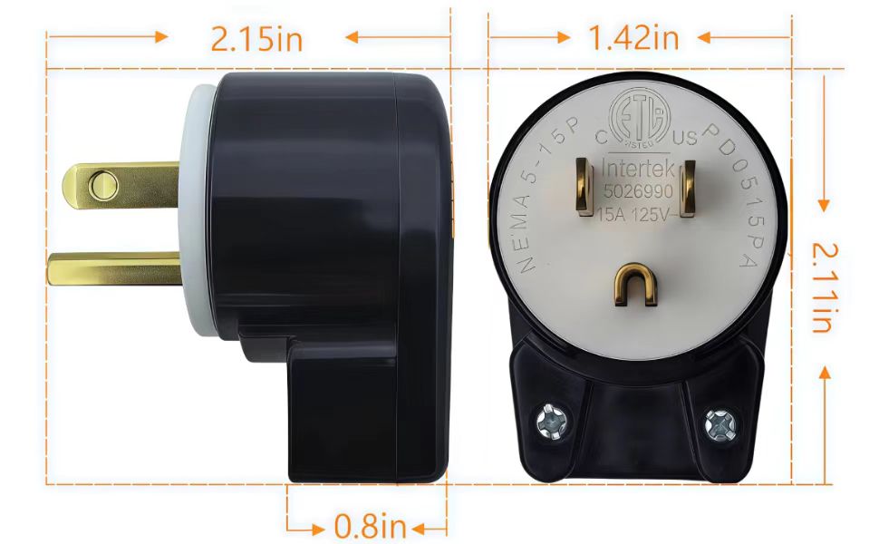 Nema 5-15P 15AMP 125Volt,USA Canada Male DIY Rewirable 3-Prong Right Angle AC Plug 12 Directions ...
