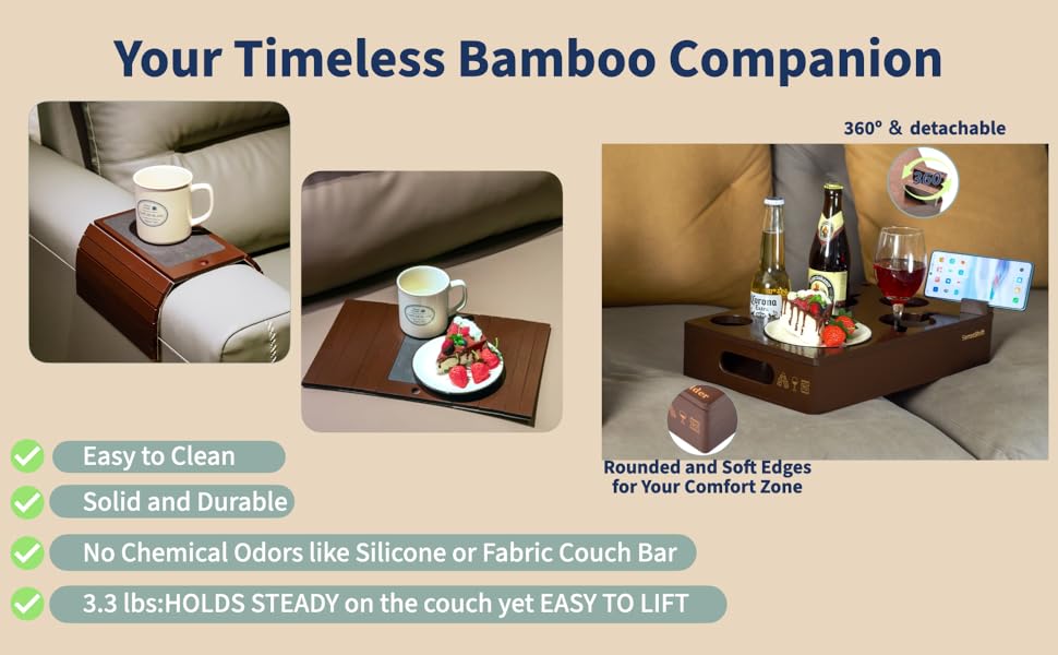 Amazon.com: SenseShift Couch Cup Holder - 3 in 1 Bamboo Couch Caddy & Sofa Arm Tray & Serving ...