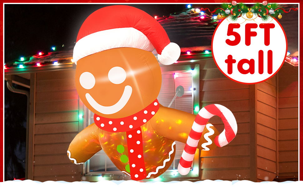 Amazon.com: 5Ft Christmas Outdoor Decoration Inflatables Gingerbread Broke Out from Window with ...