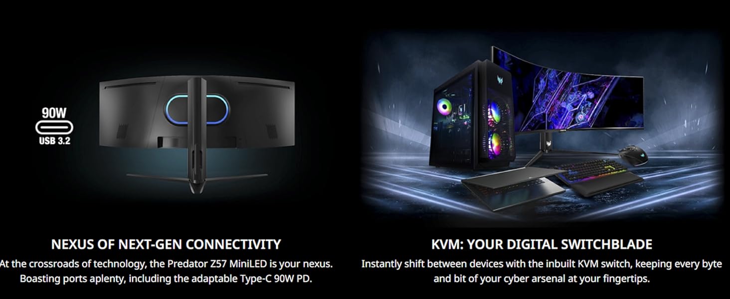 Amazon.com: Acer Predator Z57 | 57" DUHD 7680 x 2160 Mini LED 1000R Curved Gaming Monitor | AMD ...