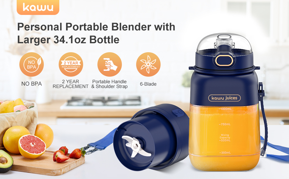 Amazon.com: Kawu Portable Blender, Smoothie Blender, Personal Blenders with 34.1 oz, No-BPA ...