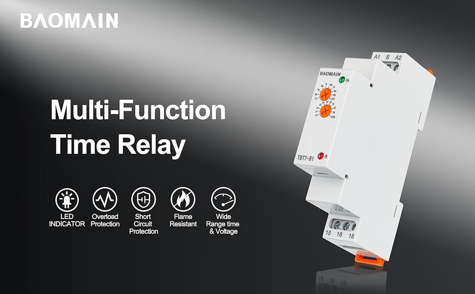 Amazon.com: Baomain Multi-Function Time Relay, 16A/AC250V, Delay ON SPDT, DIN Rail Mounting ...