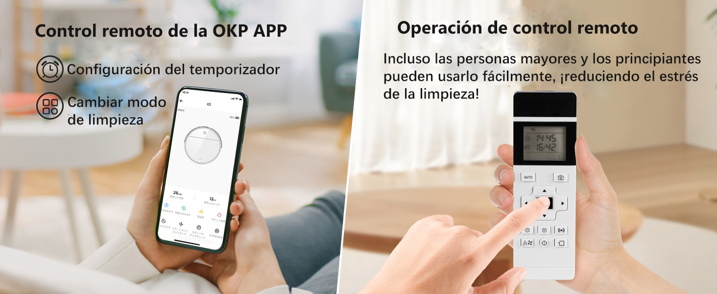 OKP Life K5B Robot Aspirador, Limpieza Silenciosa con Mopa a Control Remoto, Potencia de Succión ...