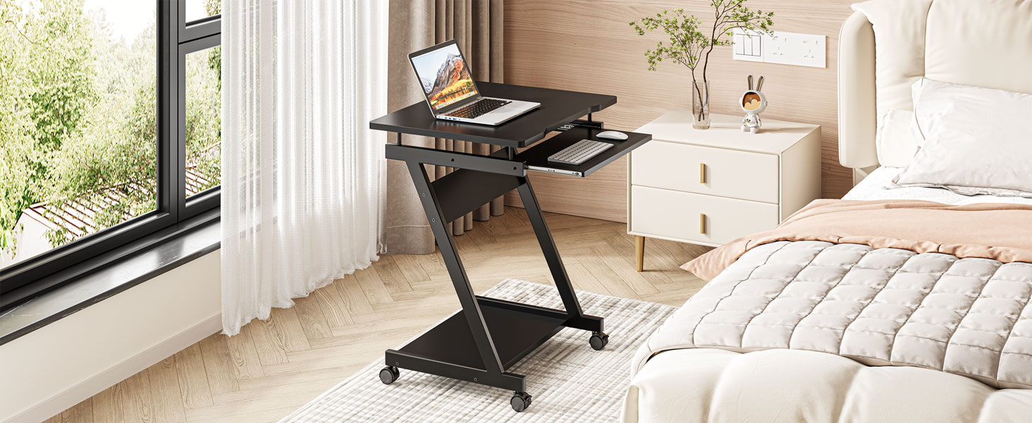 Dripex Computertisch klein mit 4 Rollen in Z-förmige, Schreibtisch, Mobiler Laptoptisch mit ...