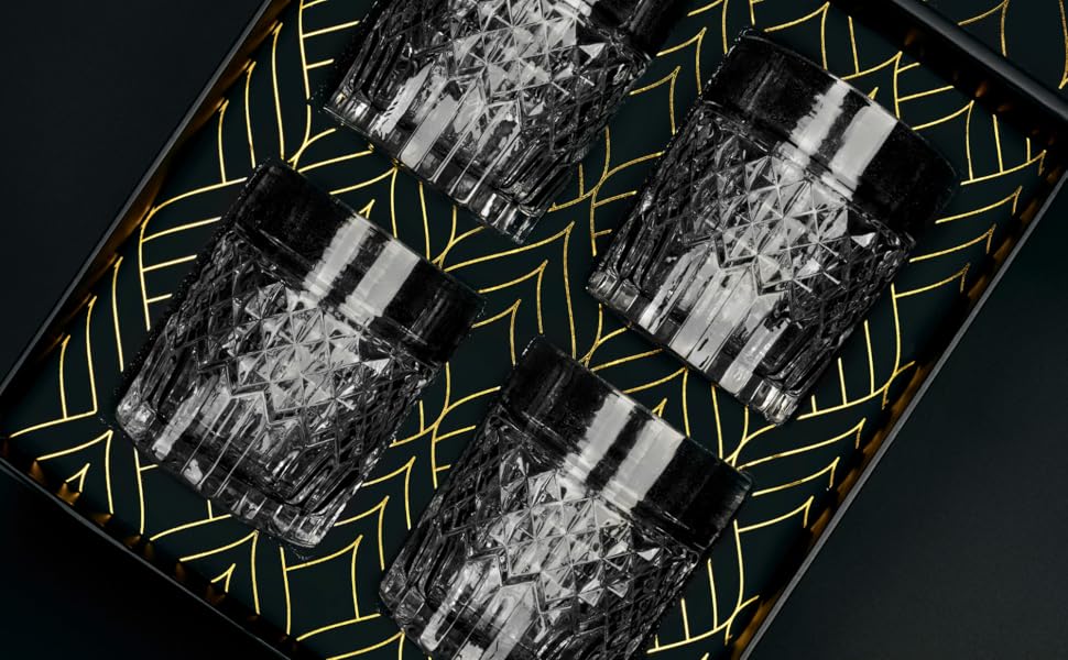 Amazon.com | Crystal Whiskey Glasses - Set of 4 Prestige Glass Tumblers ...