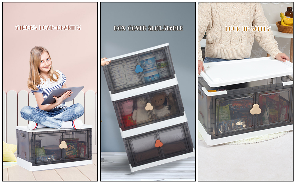 Amazon.com - Plastic Storage Bins Collapsible with Lids and Doors ...