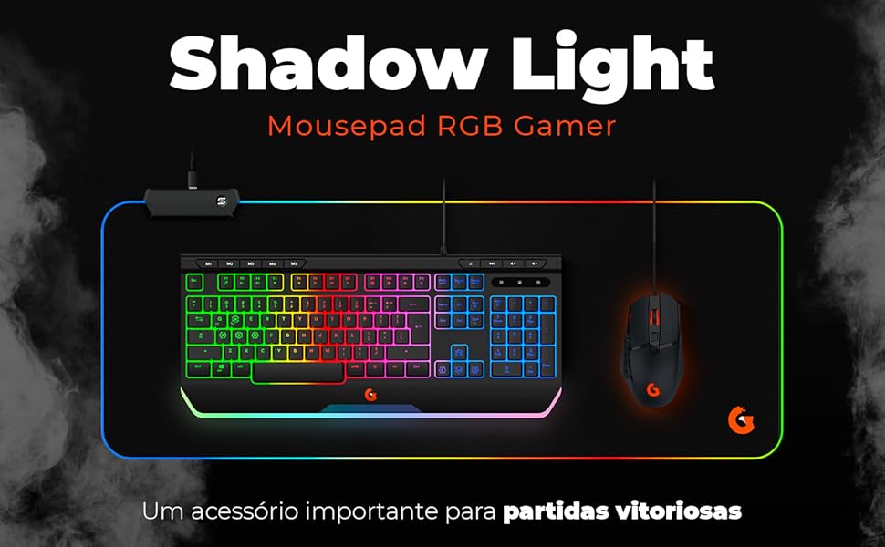 Geonav Mousepad Gamer Shadow Light, 80 x 30cm, Led RGB com 11 efeitos, Extra Grande, Preto ...