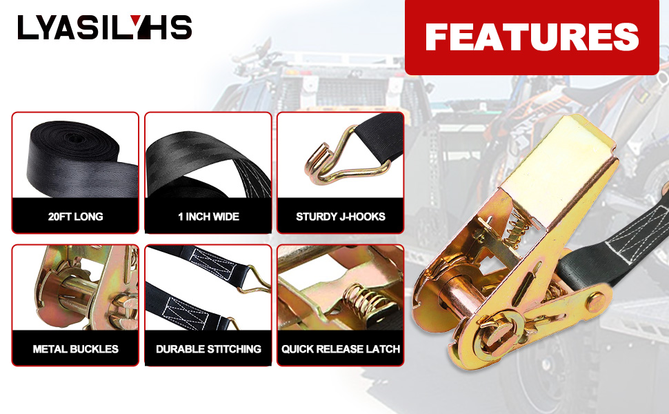 Amazon.com: 2 PCS 1 Inch Ratchet Straps Heavy Duty, 20ft Tie Down ...