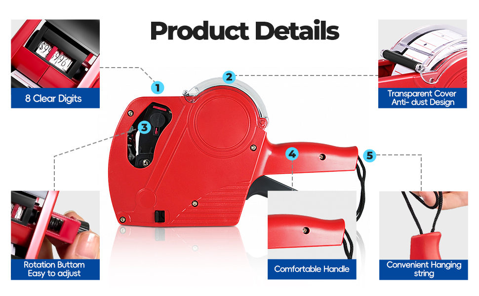 Amazon.com : Price Gun,Handheld Price Tag Gun Red Pricing Gun with ...