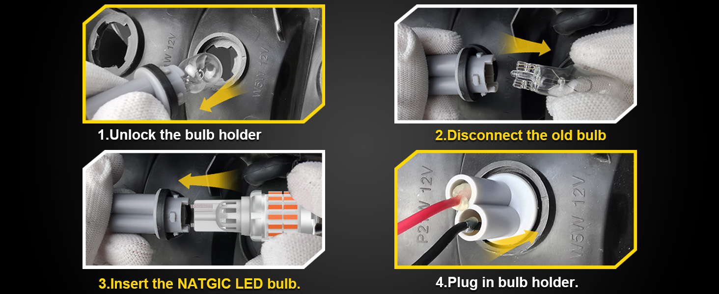 NATGIC 921 W16W LED Bulb Amber, 2PCS 912 T15 LED Reverse Light With Lens Canbus Error Free 12V ...
