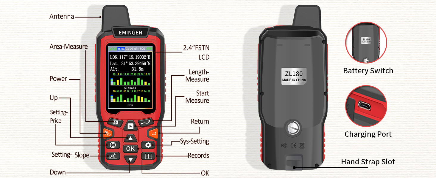 Amazon.com: ZL180 Handheld GPS for Surveying, High Precision Rugged Land Surveying Equipment for ...