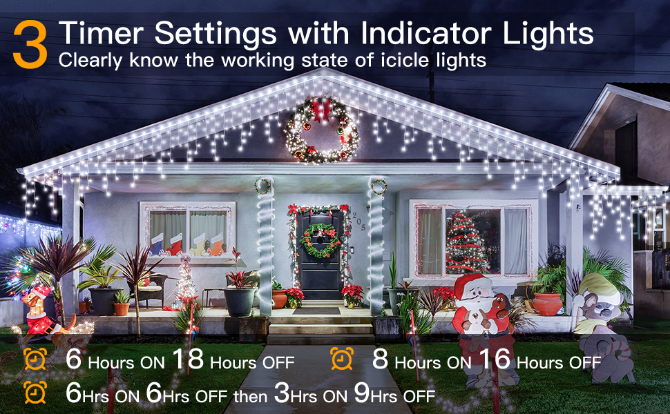 Ollny Icicle Christmas Lights Outdoor 486LED 40FT - 8 Modes Timer IP44 ...