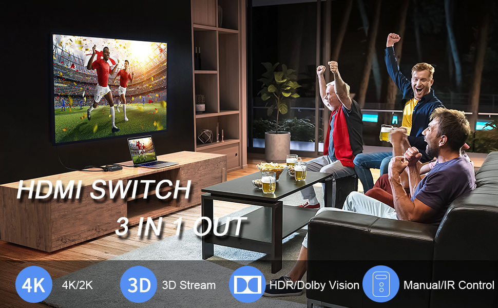 Interruptor HDMI 3 en 1 salida 4K HDMI Switcher Splitter, 4k/2K Aluminio 3 puertos HDMI Switch ...