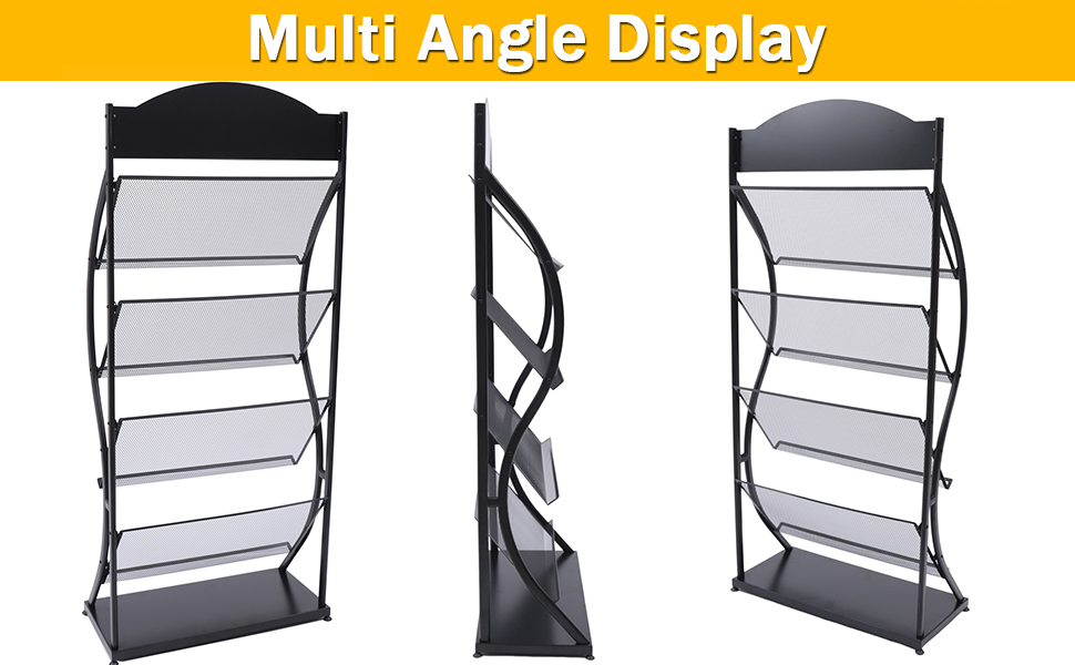 VonVVer Magazine Rack 4 Pockets - Floor Standing Magazine Brochure Holder, A4 Brochure Display ...