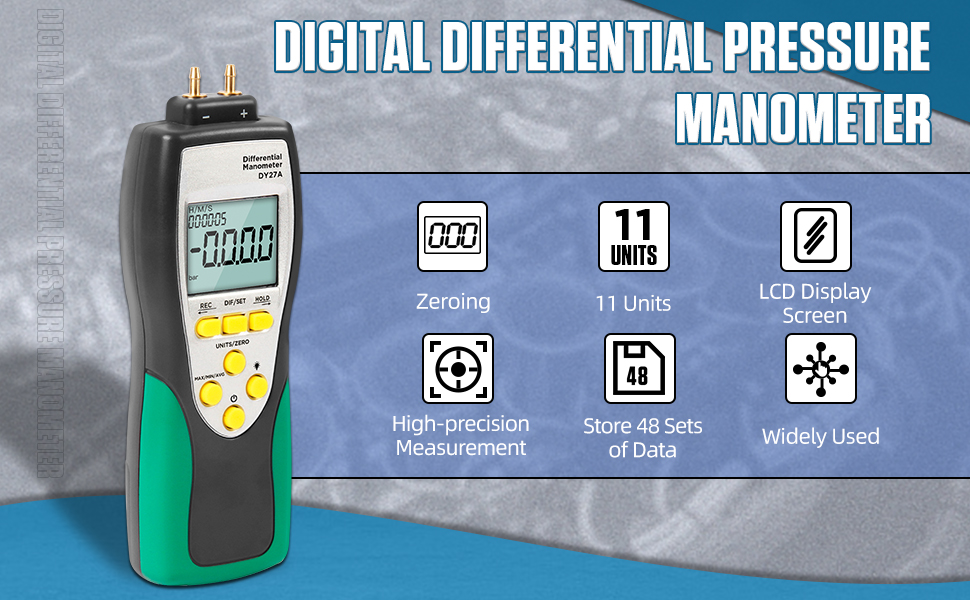 FXTUL Manómetro, manómetro diferencial digital, medidor de presión de aire digital, manómetro de ...