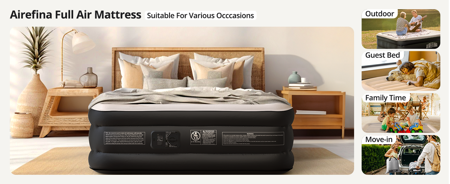 Airefina Air Mattress Full with Built in Pump, Inflatable Mattress for Camping, Guests & Home ...