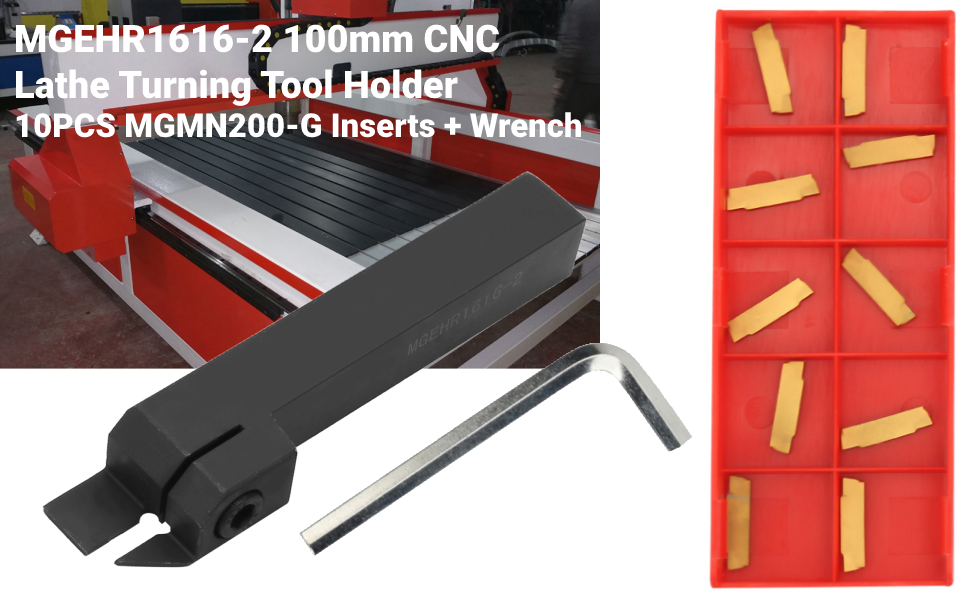 Uxsiya MGEHR1616‑2 4inch CNC Lathe Turning Tool Holder 10PCS MGMN200‑G Inserts +Wrench, with ...