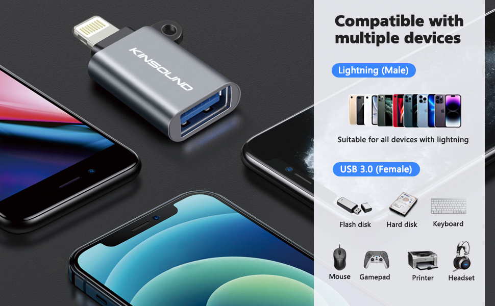 Kinsound USB OTG for iPhone/iPad, Compatible with iOS 13 and Later, USB ...
