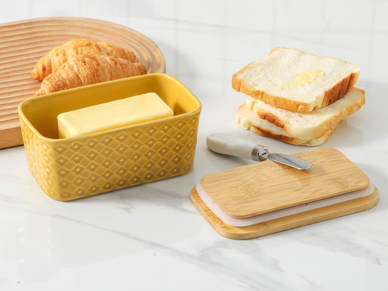 Amazon.com | Hasense Ceramic Butter Dish with Sealing Lid, Large Yellow Butter Container for ...
