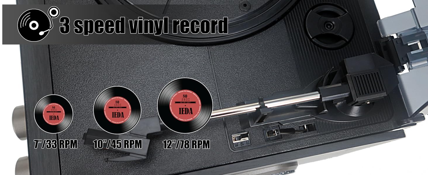 Amazon.com: LoopTone Vinyl Record Player 10 in 1 3 Speed Bluetooth ...