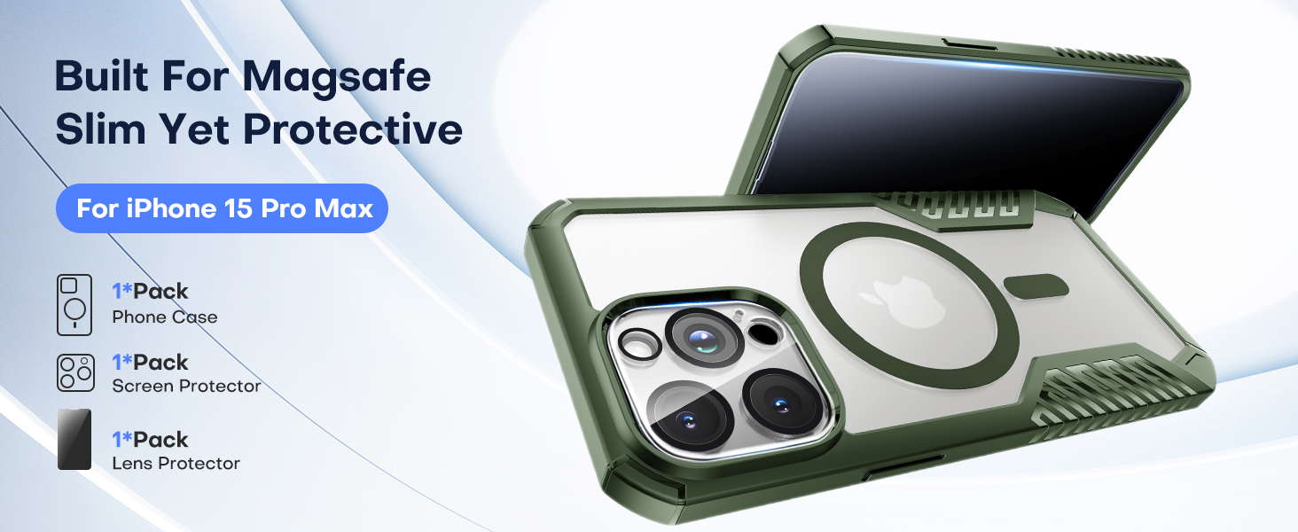 Amazon.com: MOBOSI for iPhone 15 Pro Max Case with Screen & Camera Lens Protector, [Compatible ...