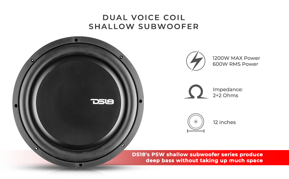 Amazon.com: DS18 PSW12.2D Subwoofer de montaje poco profundo de 12 pulgadas, 1200 vatios ...