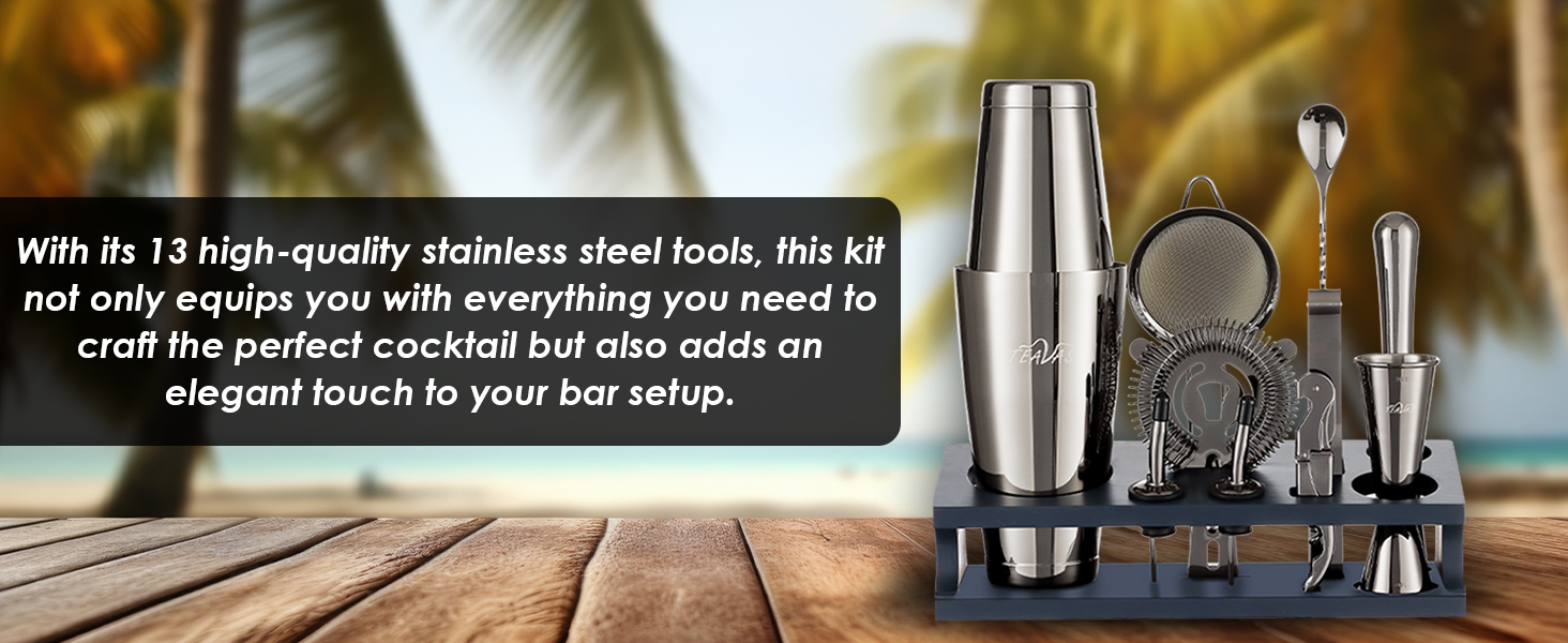 Amazon.com: TEAVAS Mixology Black Bartender Kit with Japanese Jigger & Stand - 13 Piece ...