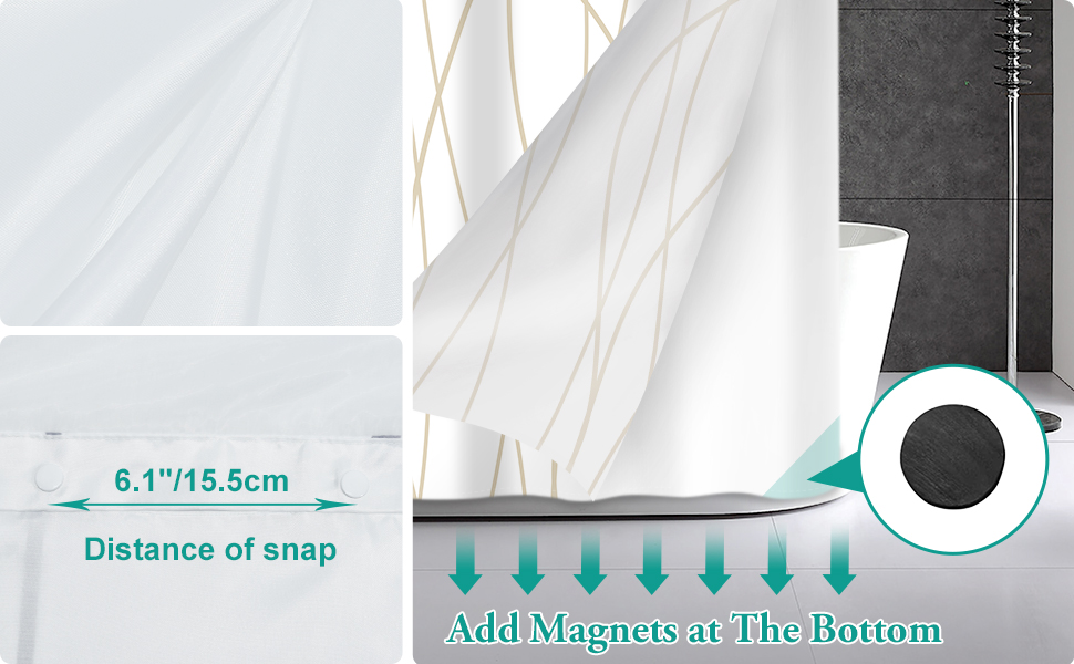 Amazon.com: LXBNI No Hook Beige Khaki Striped Long Shower Curtain with Snap in Fabric Liner Set ...