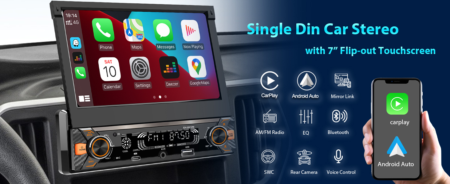 Amazon.com: Alondy Single Din Car Radio Touchscreen (7" Motorized Flip Out) Compatible with ...