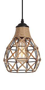Modern Farmhouse Pendant Light with Metal Cage, One-Light Adjustable ...