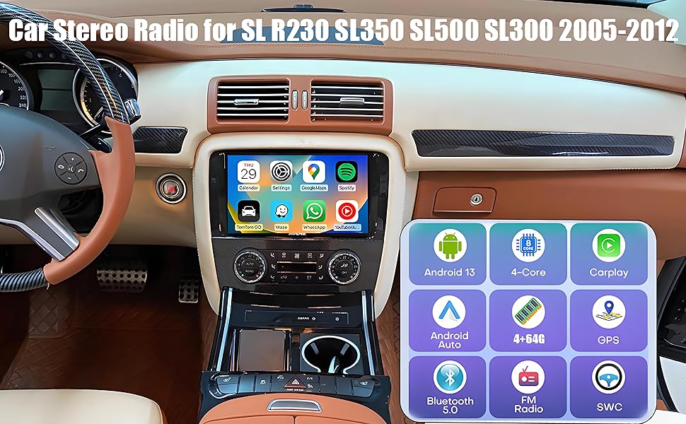 Amazon.com: Car Stereo Radio for SL R230 SL350 SL500 SL300 2005-2012,9'' Touch Screen Car Radio ...