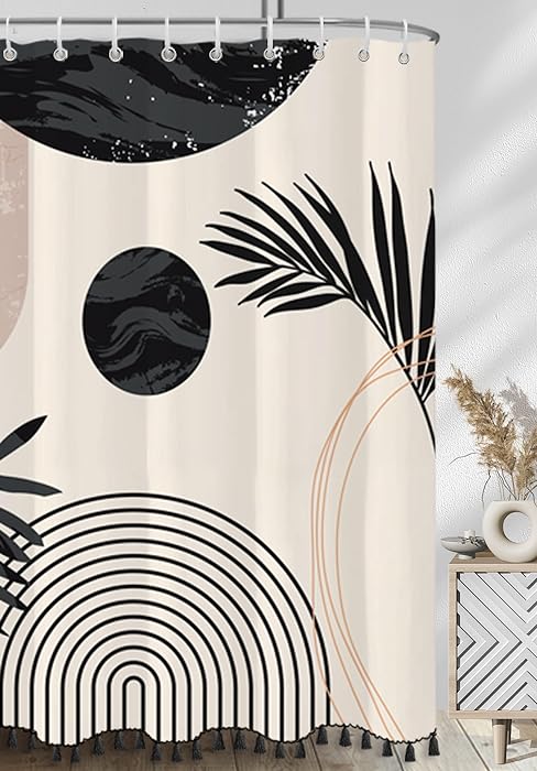Amazon.com: GiuMsi Boho Mid Century Leaf Shower Curtain,Arch Sun Design,Minimalistic Leaves ...