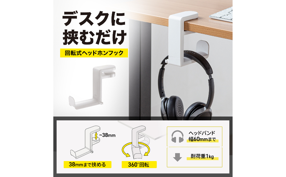 Amazon.co.jp: サンワサプライ ヘッドホンフック 360°回転 バネ式クランプ ホワイト PDA-STN18W : 家電＆カメラ